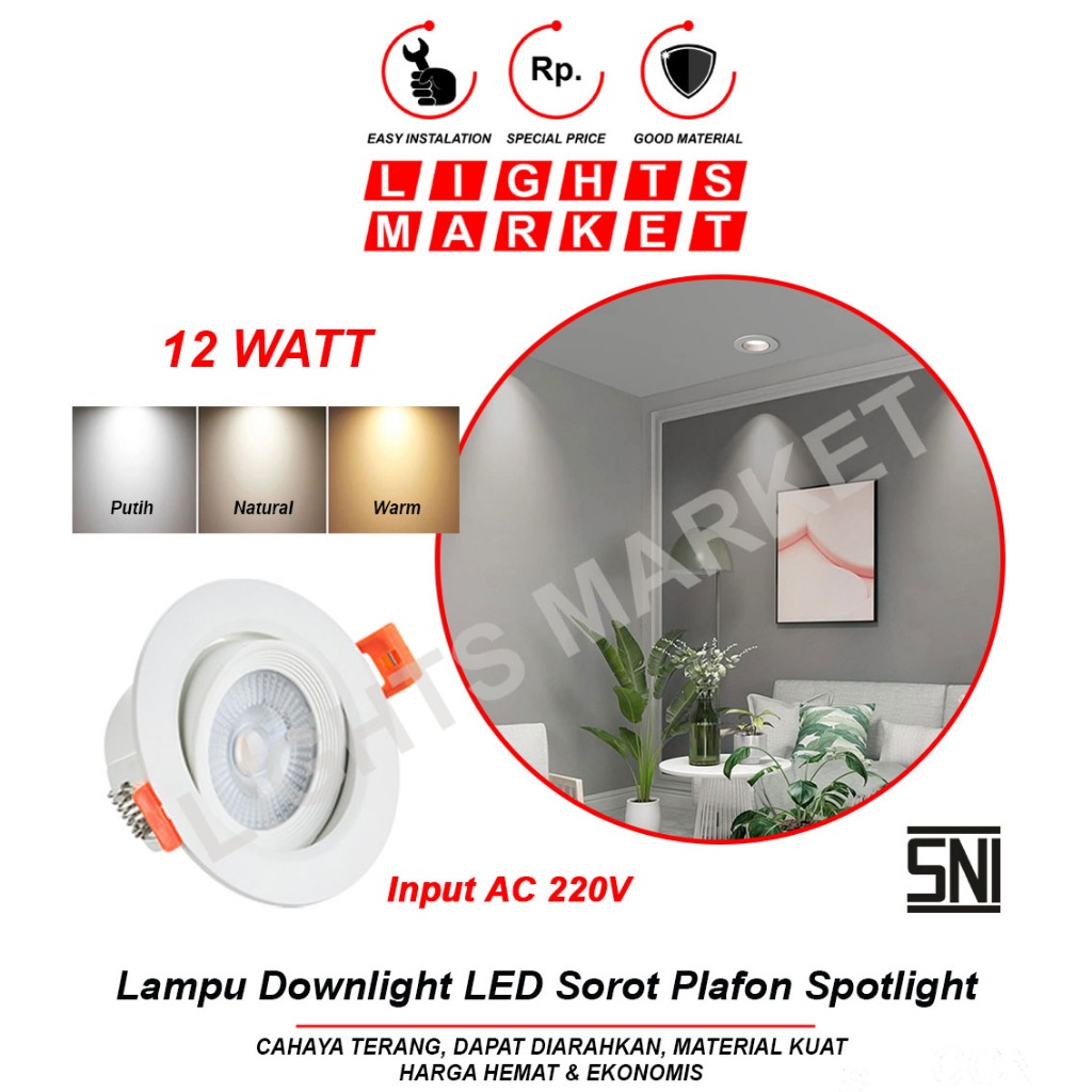 Jual Lampu Downlight Spotlight LED 12 Watt Sorot Plafon 12W 220V | Shopee Indonesia