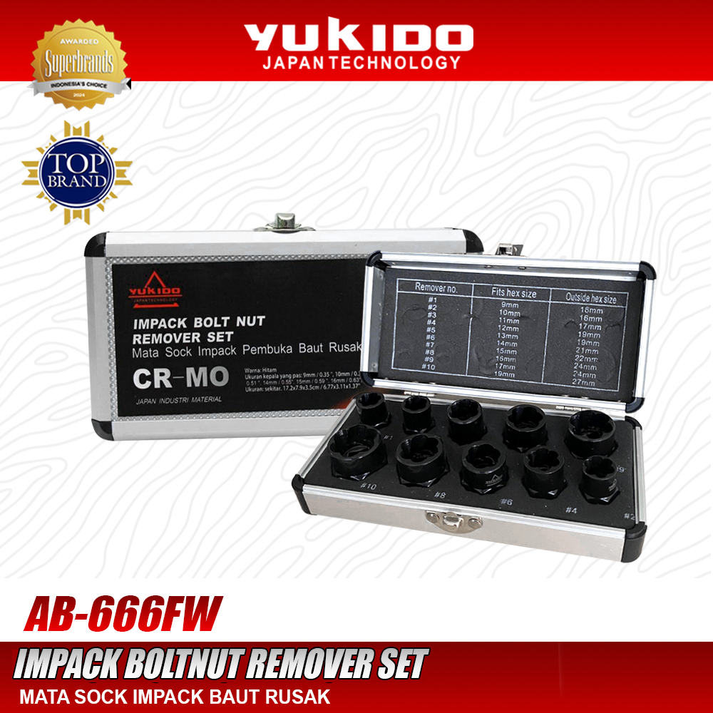 Jual YUKIDO Mata Sock Pembuka Baut Rusak 10Pcs Size 9MM - 19MM Black Chrome Vanadium Steel - AB ...