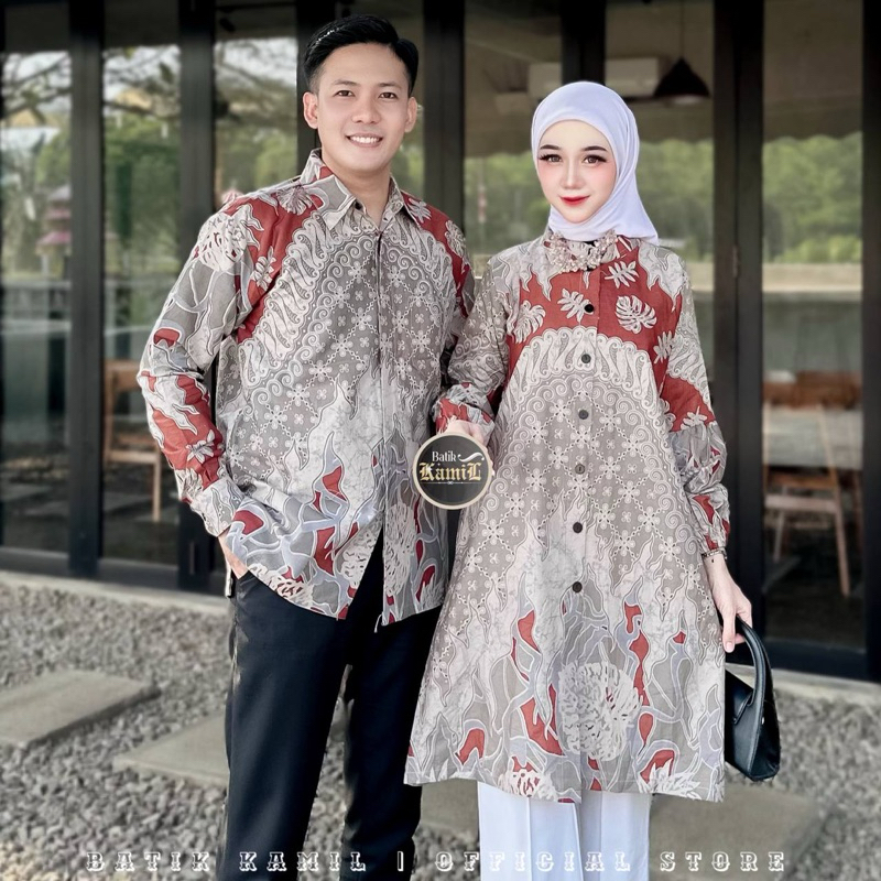Jual Batik Tunik Couple Modern Set Pakaian Couple Kemeja Batik Pria Lengan Panjang Atasan Batik ...