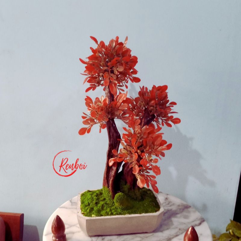 Jual Pohon Bonsai Artificial Estetik Pucuk Merah | Shopee Indonesia