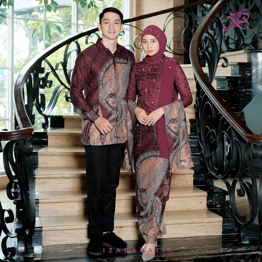 Jual IZARABATIK - Kharisma Burgundy Set Kebaya Batik Modern Couple ...