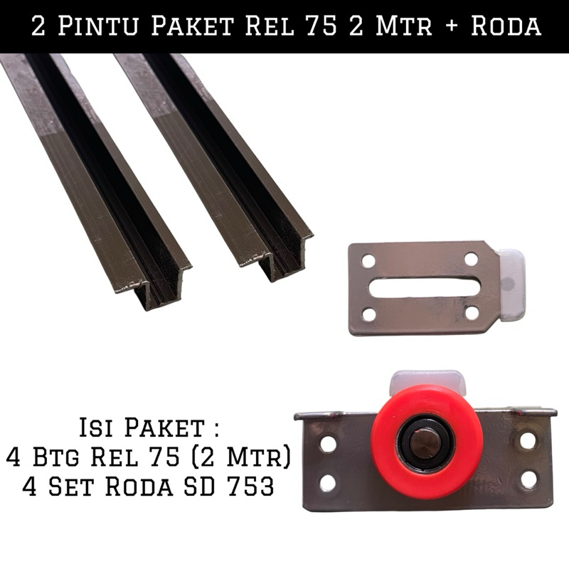 Jual (2 Pintu + 2 Meter) 4 Batang Rel Tempel 2 Meter 753 + 4 Set Roda | Rel Pintu Lemari Sliding ...