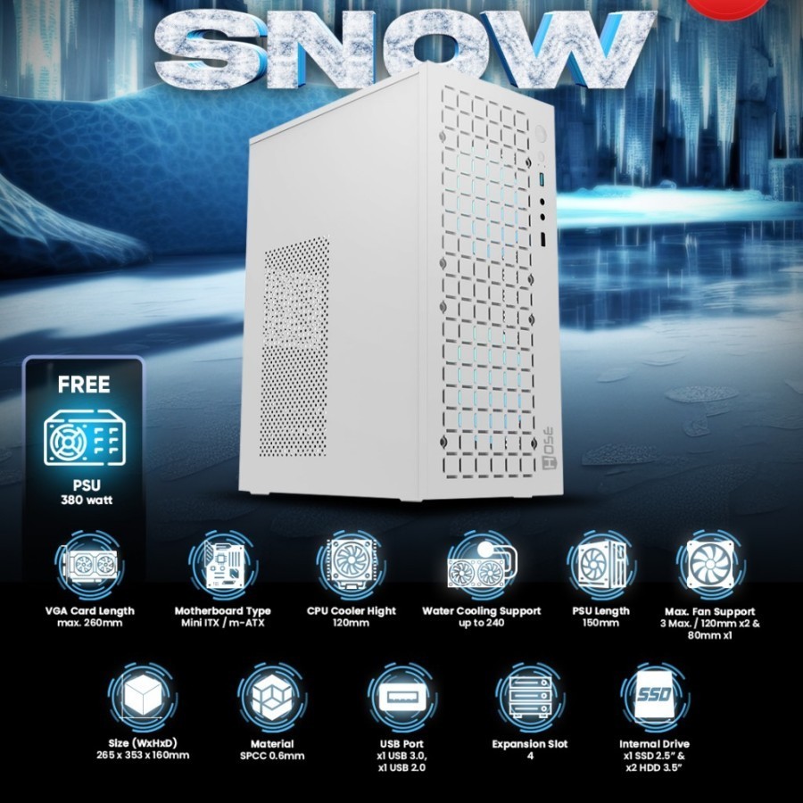 Jual Casing PC Gaming Hose Snow White M-Atx Include Psu 380w Free 2Fan ...
