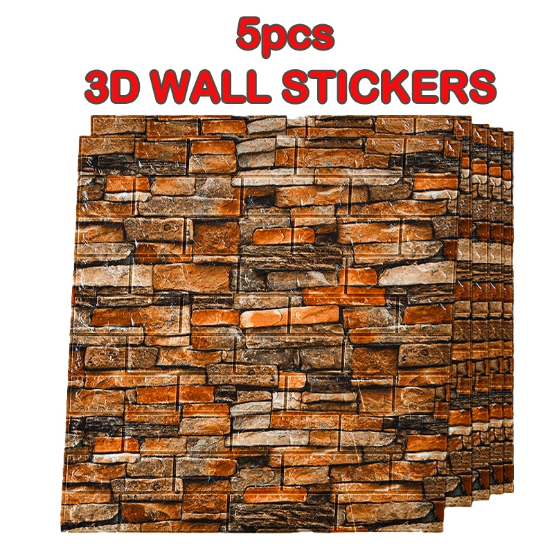 Jual 77x70cm Retro wallpaper busa batu bata perekat diri 3D dinding ...