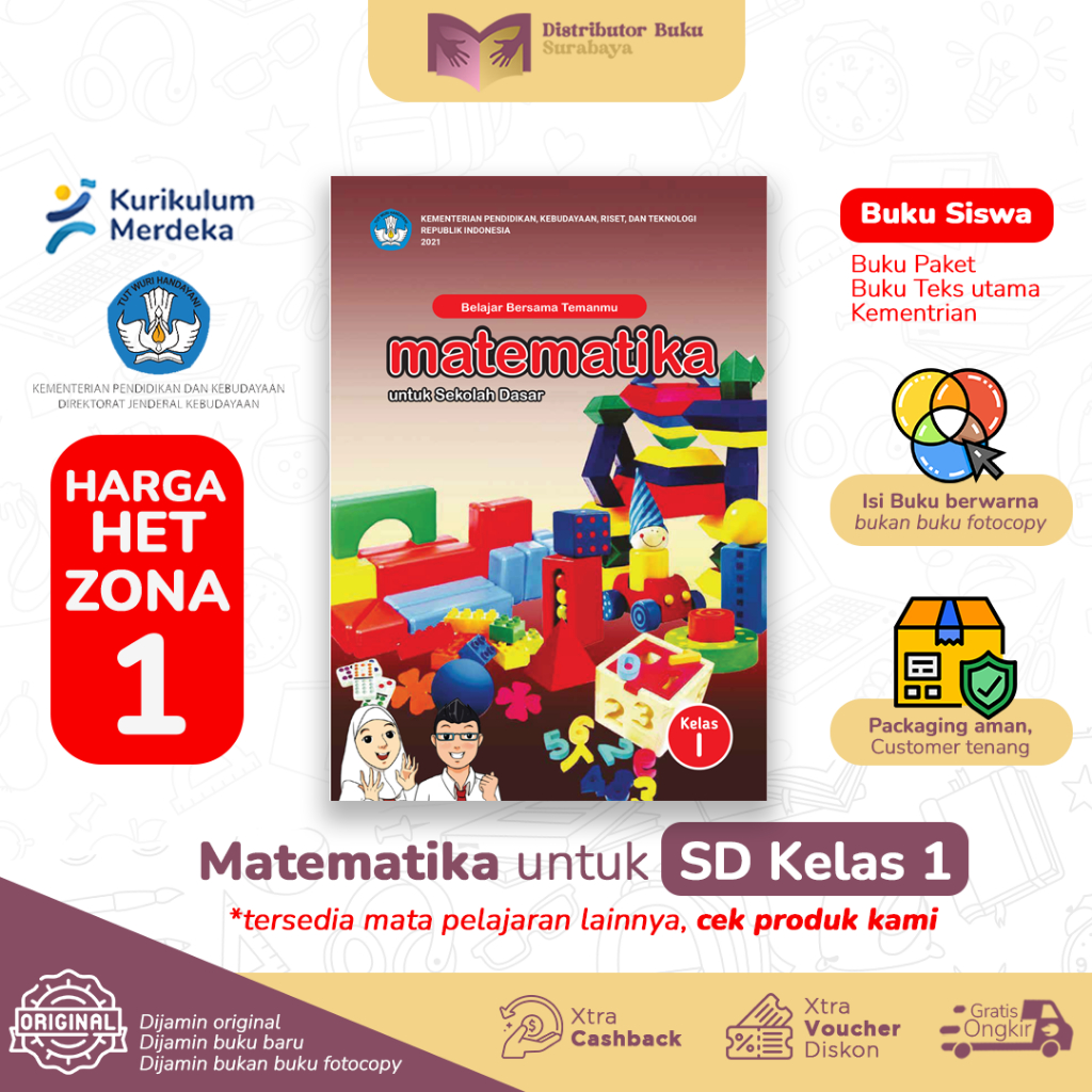 Jual Buku Matematika Kelas 1 SD - Buku Paket Siswa - Kurikulum Merdeka ...