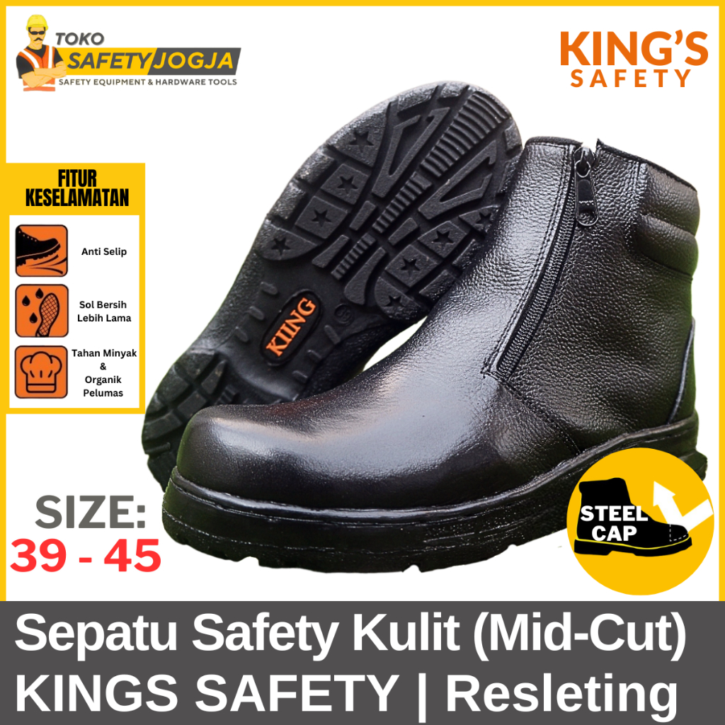 Jual Sepatu Safety Kerja Proyek Work Shoes Kulit Mid-Cut Resleting ...