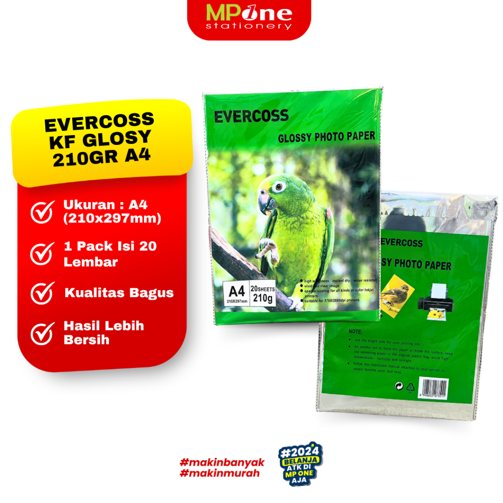 Jual (1 PACK) Evercoss Kertas Foto Glossy 210gsm Ukuran A4 / Photo ...