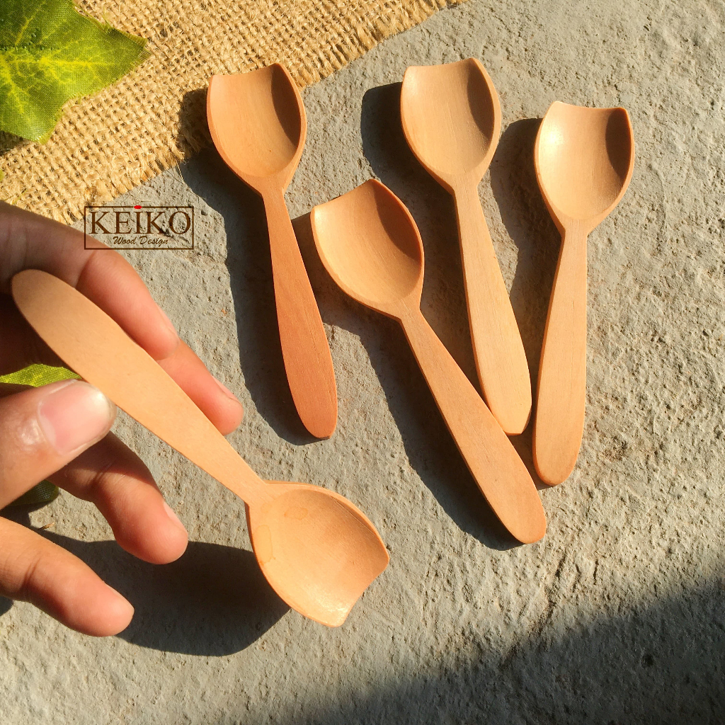 Jual Sendok kayu mini 10cm/ Sendok Bumbu/ Sendok Garam/ Sendok kayu ...