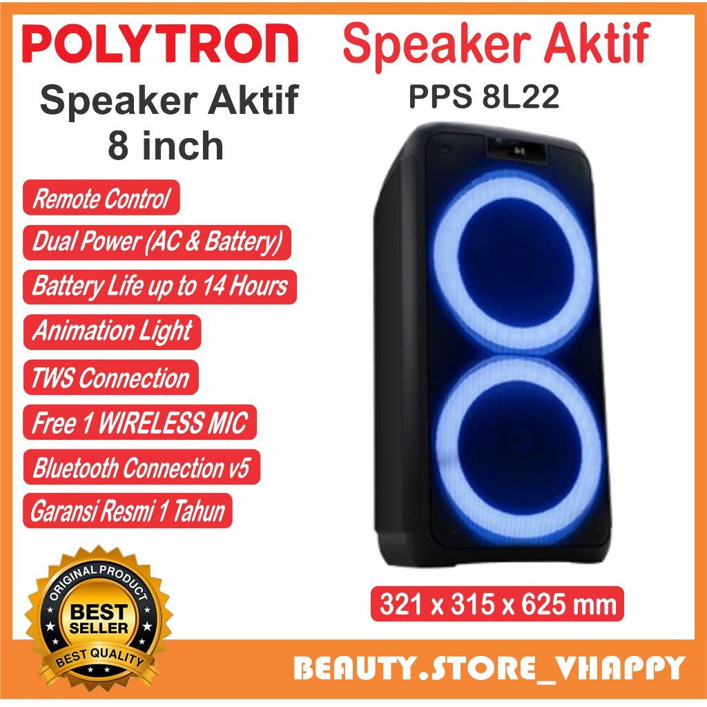 Jual Speaker Aktif Polytron Party Bluetooth PPS 8L22 Karaoke Portable ...