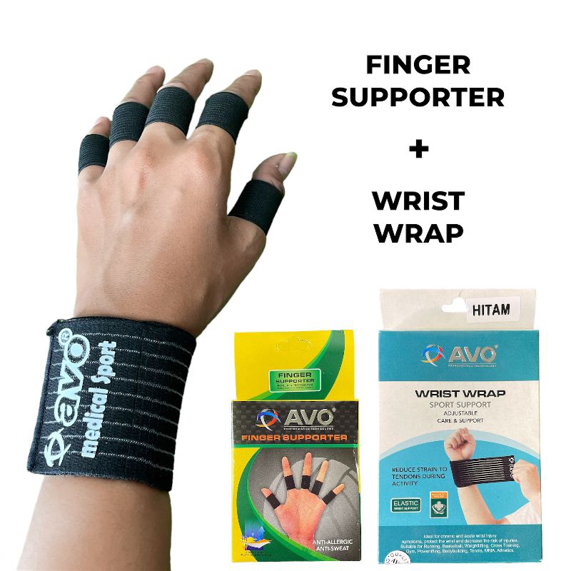 Jual Paket Finger support AVO Wrist wrap sport support Avo / Alat Pelindung Pergelangan Tangan ...
