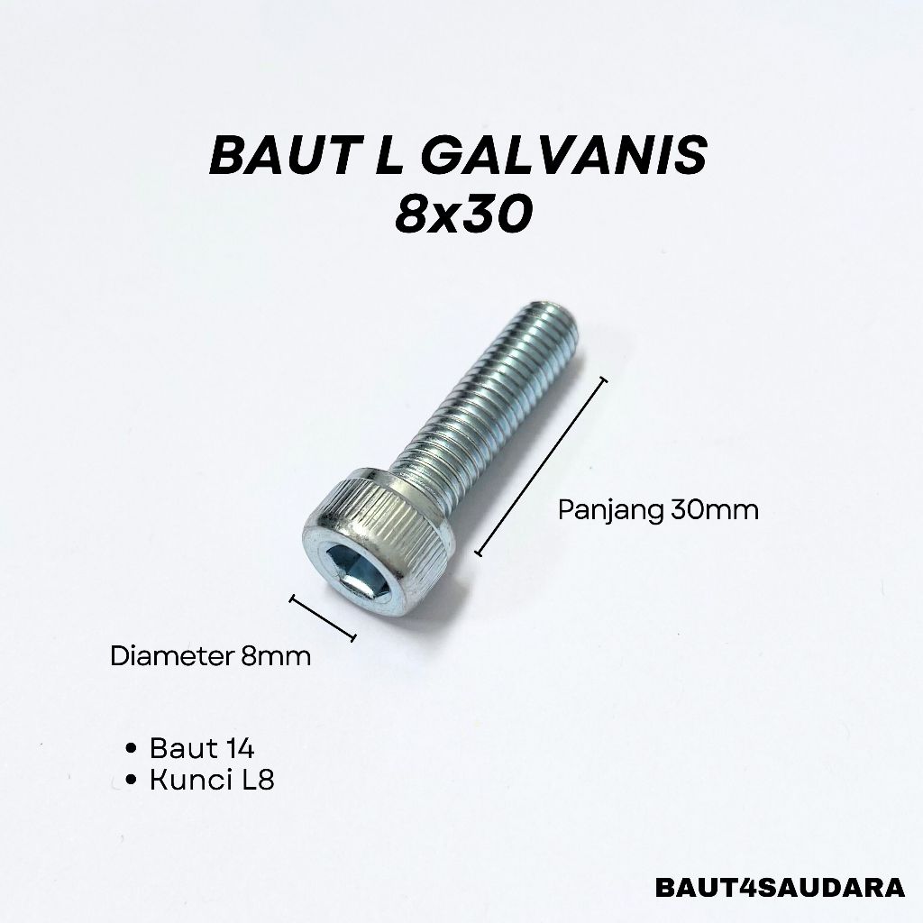 Jual Baut L Galvanis 8x30 Kunci 12 L6 | Shopee Indonesia