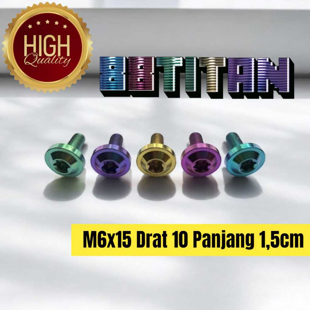 Jual Baut Titanium GR5 M6x15 Drat 10 Panjang 1,5 cm Payung Big Head | Shopee Indonesia