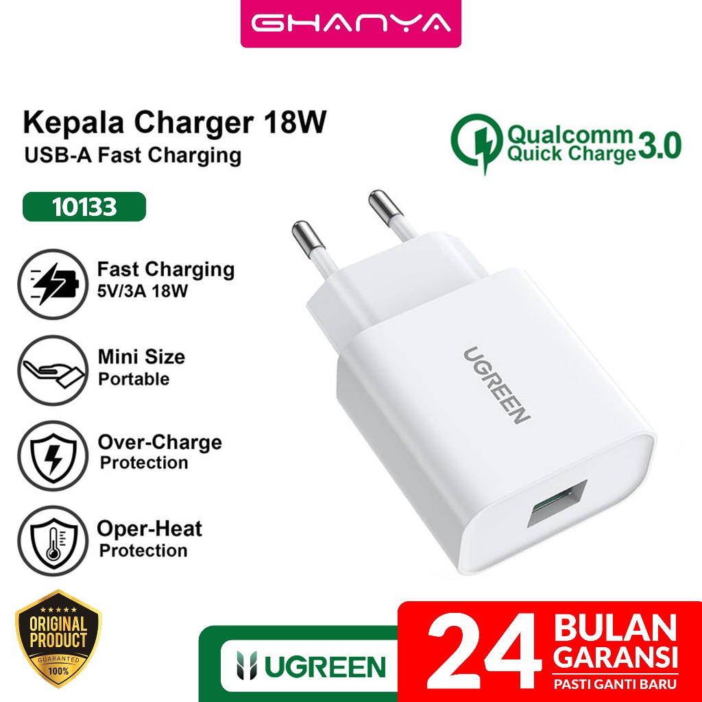 Jual UGREEN Kepala Charger Power Delivery USB A Fast Charging 18 Watt ...