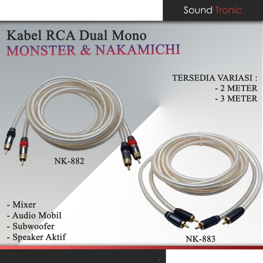 Jual Kabel RCA Audio 2 Male Premium NAKAMICHI 2 Meter NK-881 silver ...