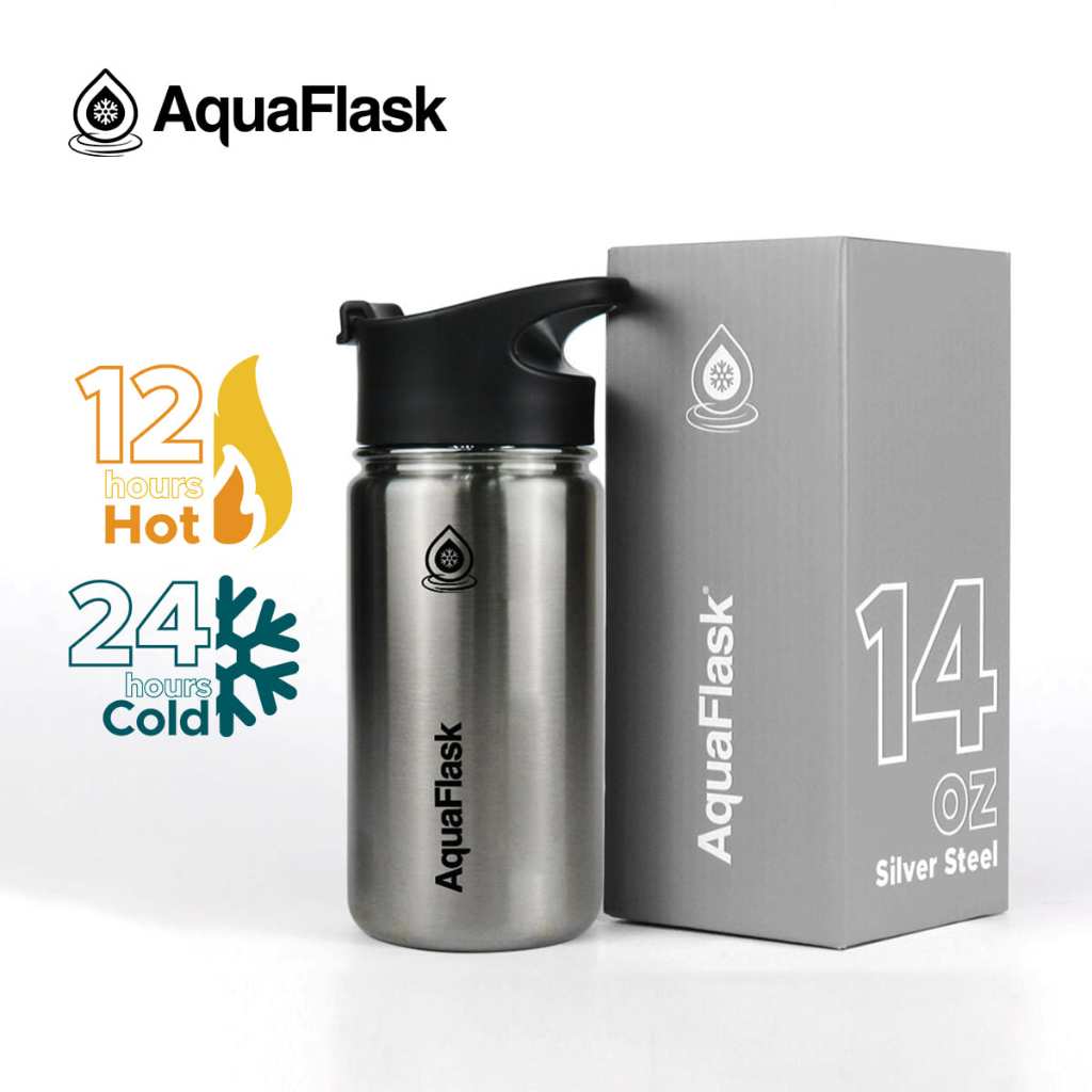 Jual AquaFlask Regular Bottles 415ml (14oz) - Silver Steel | Shopee Indonesia