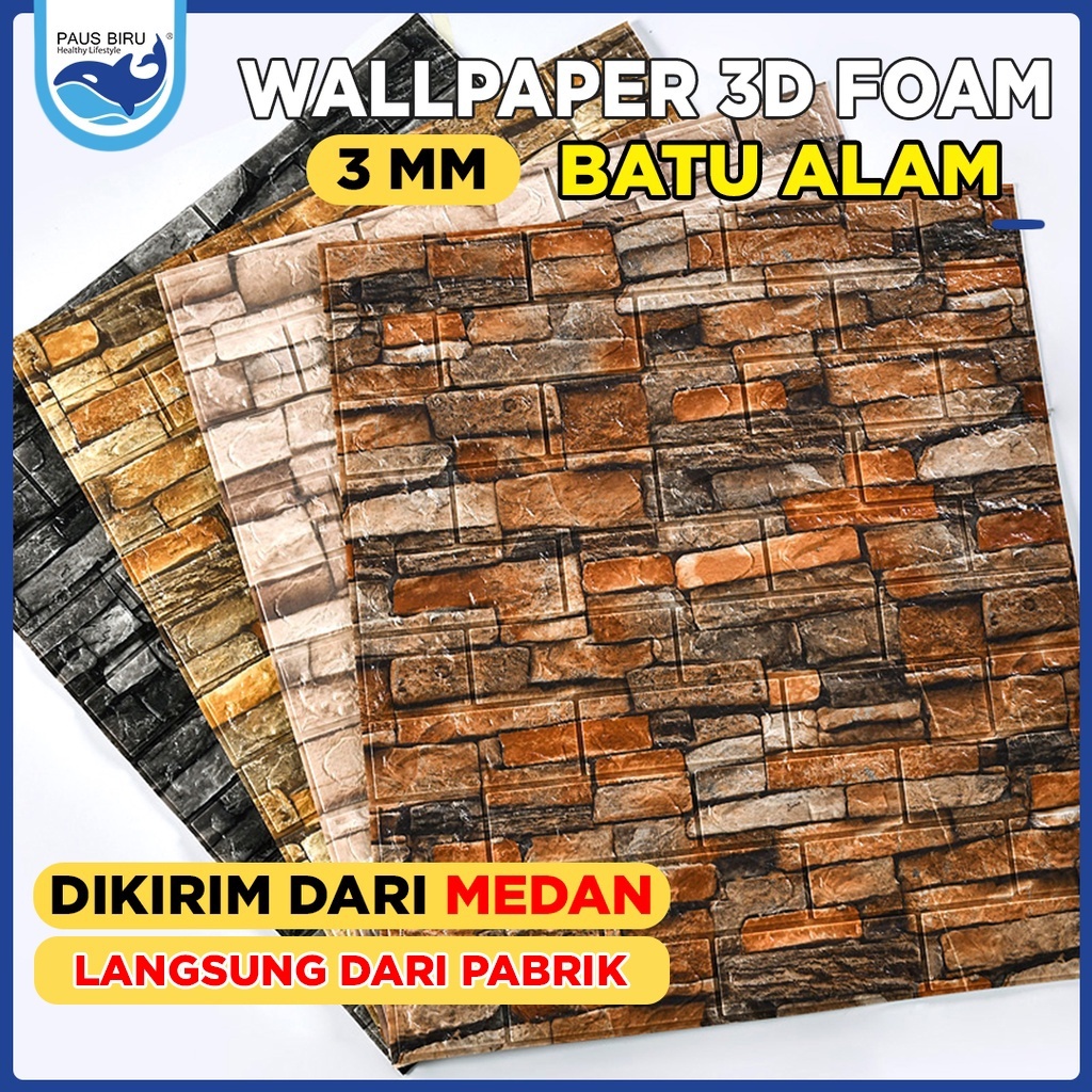 Jual Paus Biru - Wallpaper Dinding 3D bata Batu Alam / wallpaper 3D ...