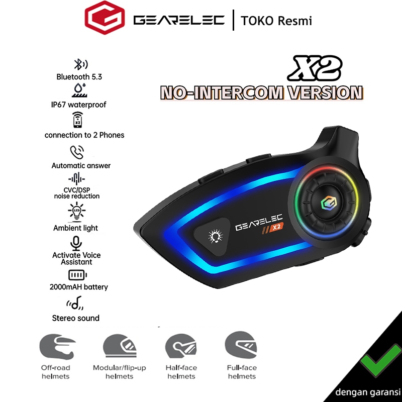 Jual Gearelec X2 intercom BT5.3 Helm Sepeda Motor Bluetooth Headset ...