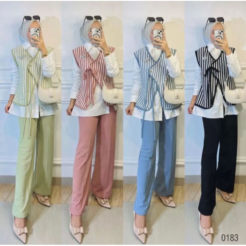 Jual ANITA SET SALUR VEST ROMPI SETELAN WANITA MOTIF SALUR STRIP MODERN ...