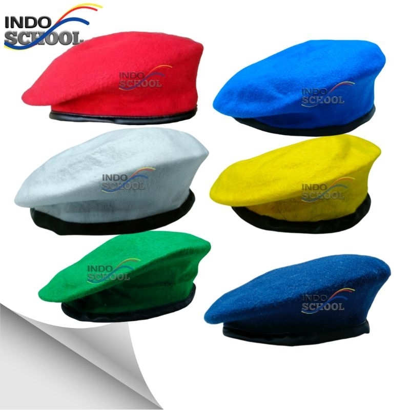 Jual topi baret merah dan hijau bahan flanel, topi baret warna, kabaret ...