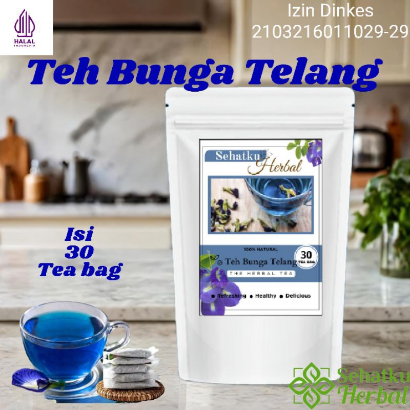 Jual Teh Bunga Telang : Teh Butterfly pea flower isi 30 Tea bag/kantong ...
