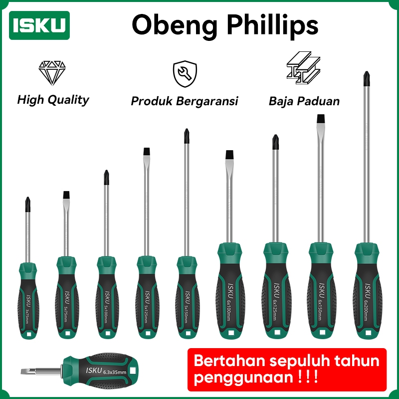 Jual ISKU Obeng Magnet Set Plus Minus Obeng Listirk Gangang Karet Anti ...