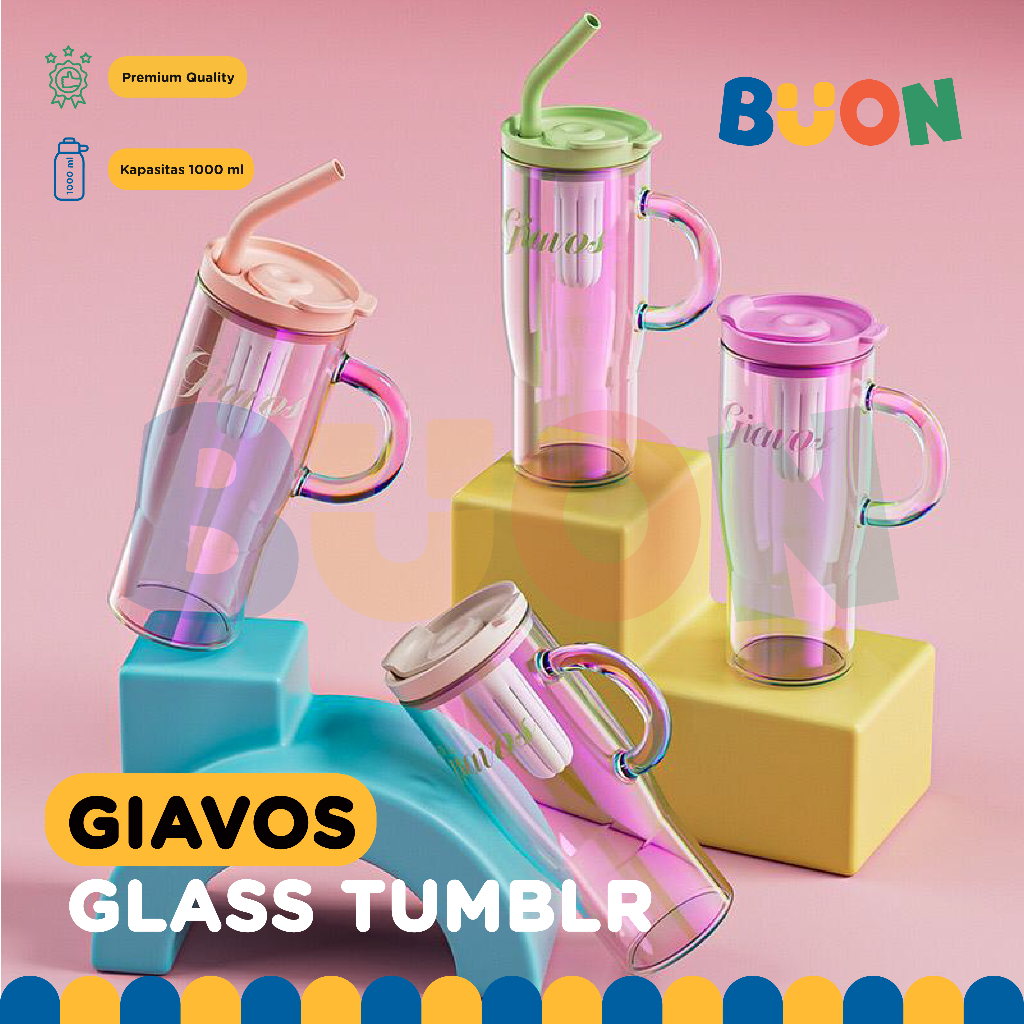 Jual GIAVOS Glass Tumblr 1000mL / Tumbler Kaca Gelas Premium Tebal ...