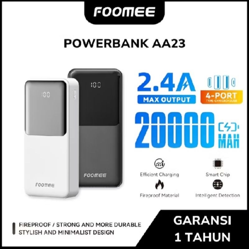 Jual Foomee AA23 Powerbank LED 20.000Mah 4port USB Real Capacity | Shopee Indonesia