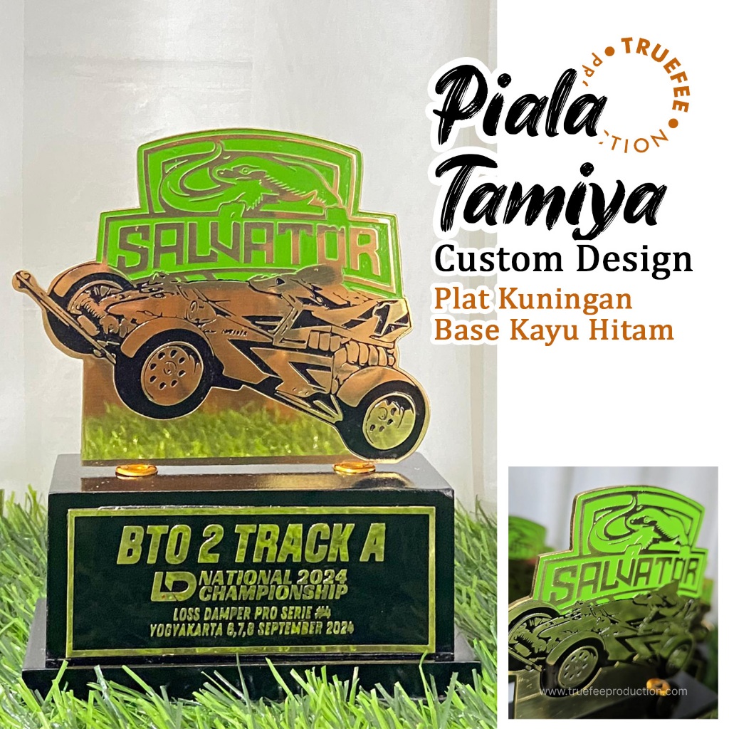 Jual PIALA LOMBA TAMIYA CUSTOM DESAIN PLAT KUNINGAN BASE KAYU CAT HITAM ...