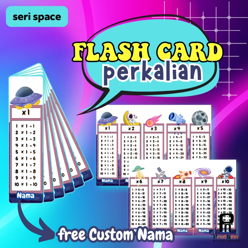 Jual FLASH CARD SERI SPACE TABEL MATEMATIKA PREMIUM PERKALIAN | Shopee ...