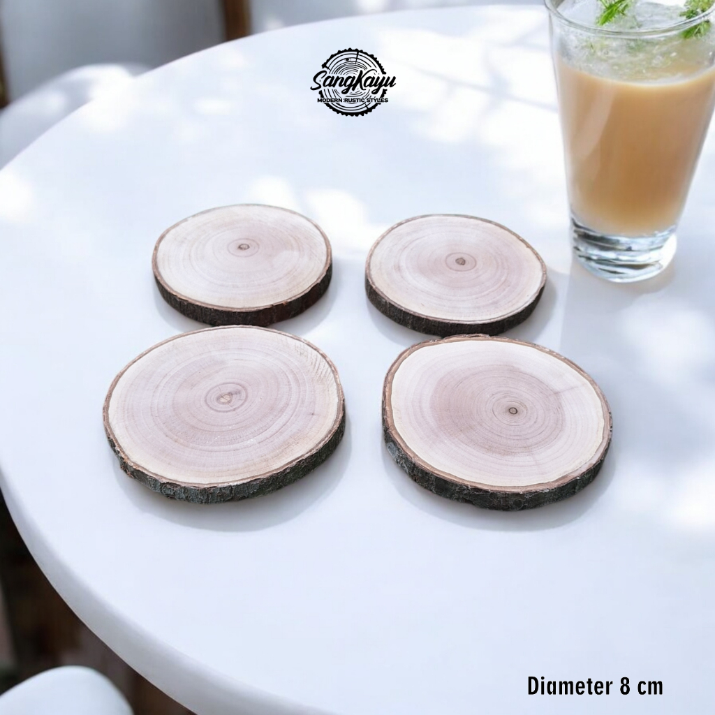 Jual SangKayu Tatakan Gelas Kayu Alami Natural Wood Coasters Diameter 8 ...