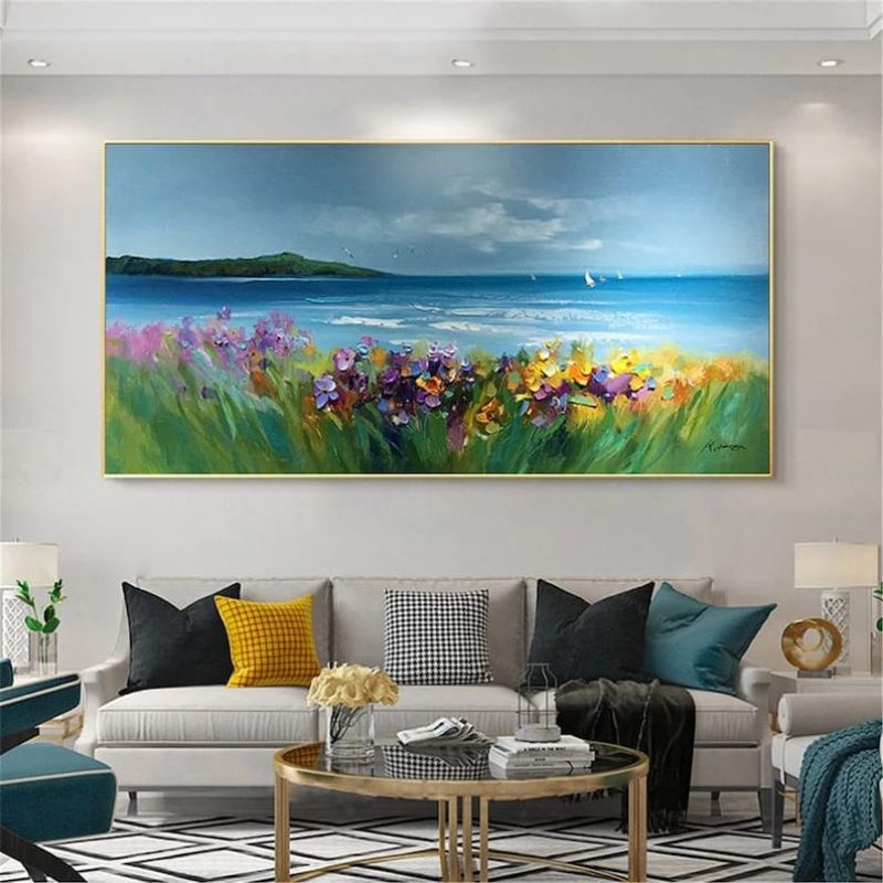 Jual Hiasan dinding canvas bunga di pantai aesthetic ukuran 150 cm x 80 ...