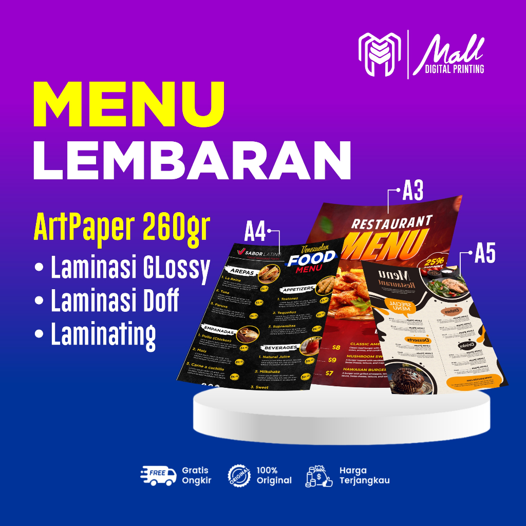 Jual CETAK DAFTAR MENU UKURAN A3 A4 A5 ART PAPER LAMINATING LAMINASI ...