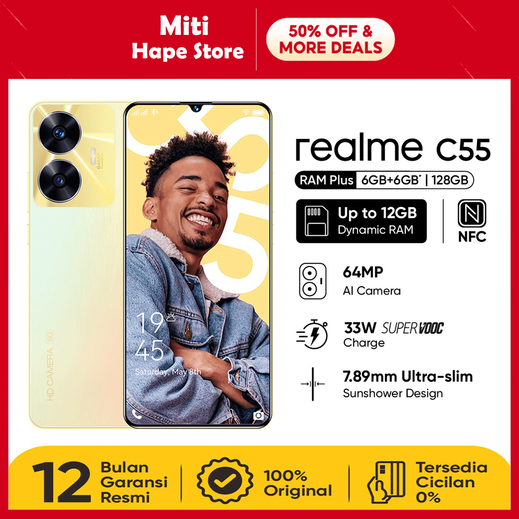 Jual Realme C55 | 6GB +128GB | 64MP AI Camera | Up to 12GB Dynamic RAM | 33W SUPERVOOC Charge ...