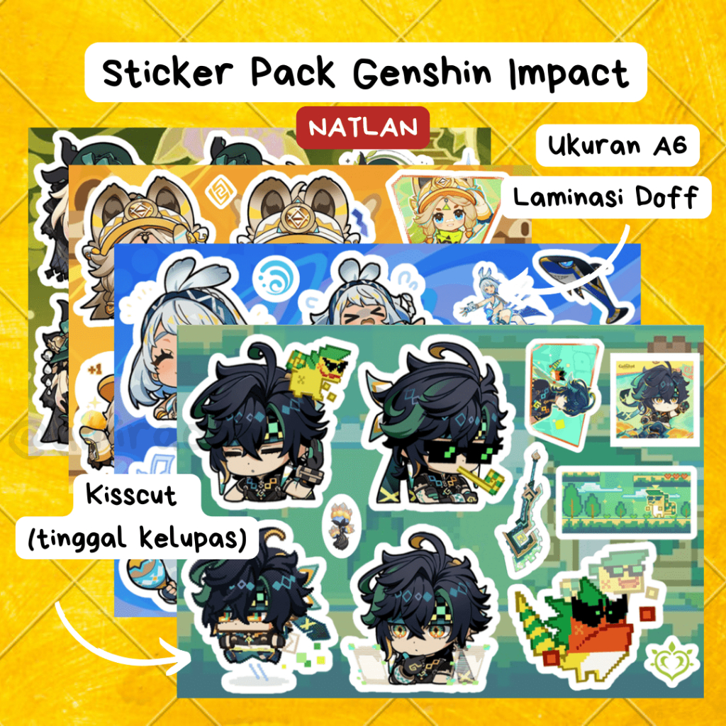 Jual [NATLAN] Sticker Pack Genshin Impact A6 Vynil, Doff, Kisscut ...