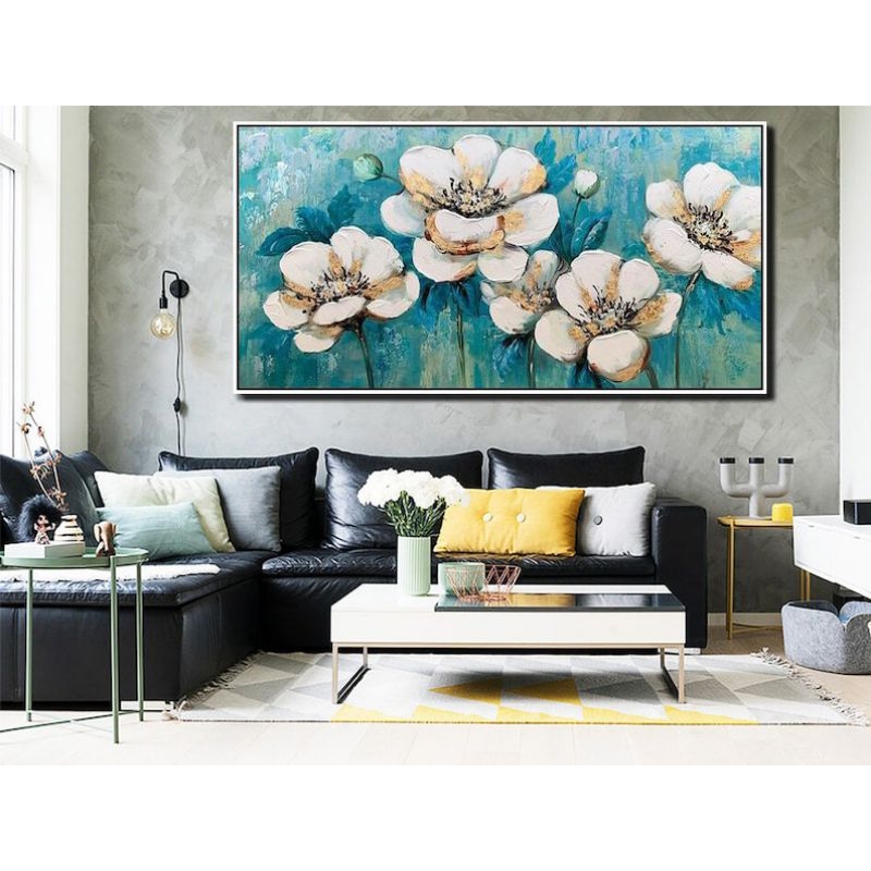 Jual Pajangan dinding canvas 5 bunga putih aesthetic ukuran 150 cm x 80 ...
