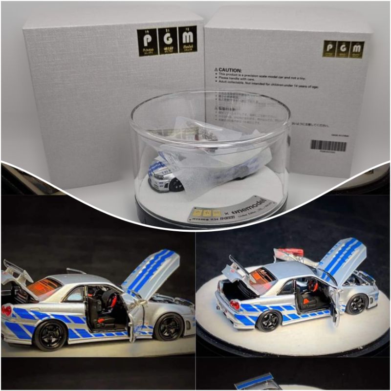 Jual PGM 1:64 Nissan Skyline Fast furious GTR R34 Ztune Silver Blue ...