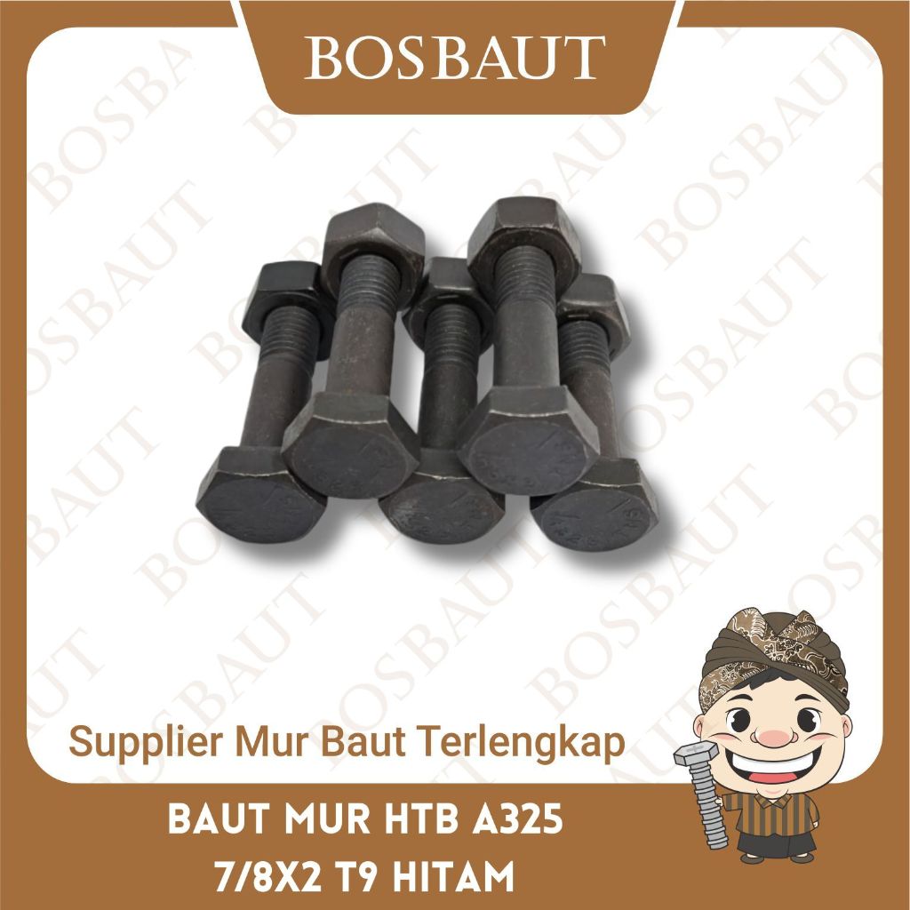 Jual BAUT MUR BAJA HIGH TENSILE GRADE ASTM A325 7/8X2 T9 HITAM | Shopee ...