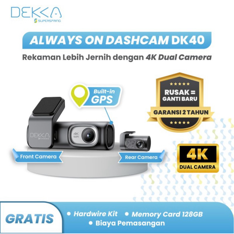 Jual DEKKA DK40 Dashcam Dual Chanel 4K Free Hardwire Kit & SD Card ...
