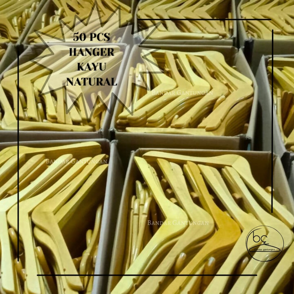 Jual PAKET 100 PCS Hanger Kayu Natural Tanpa Palang Gantungan Baju Kayu ...