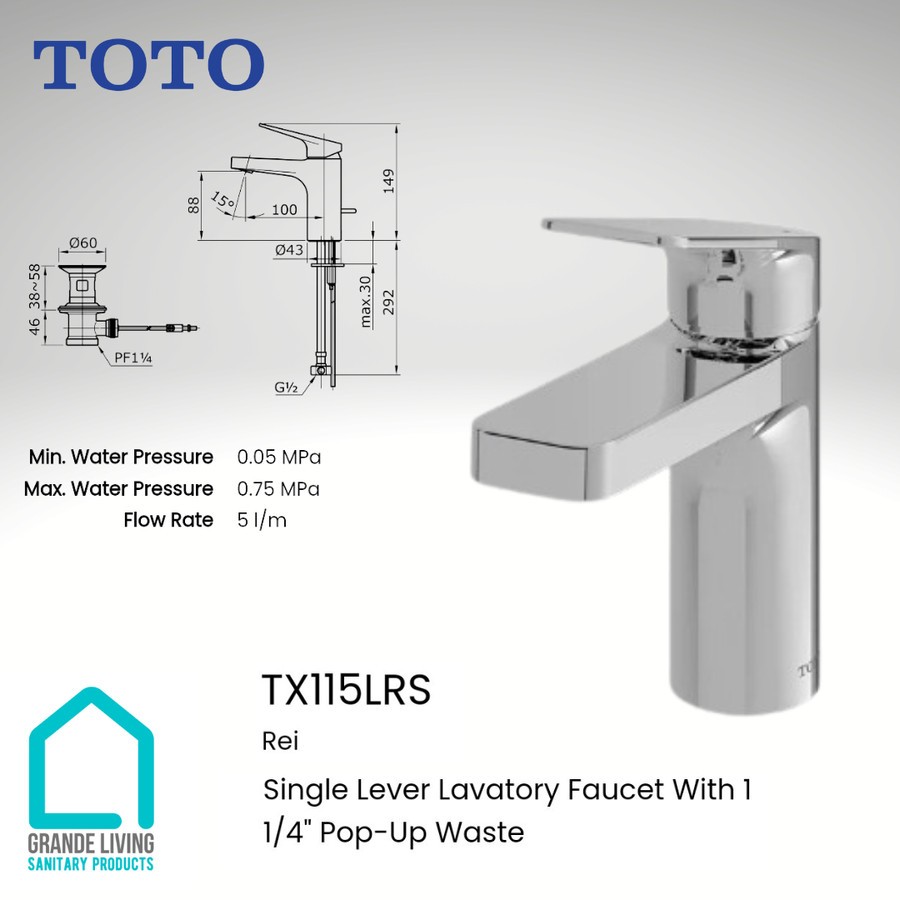 Jual TOTO Kran Wastafel Panas Dingin Afur Pop Up 1-1/4 Inch TX115LRS ...