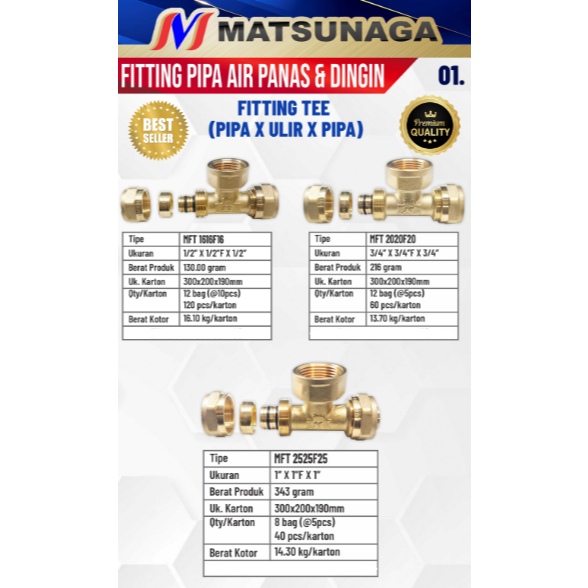 Jual MATSUNAGA Fitting tee, Fitting air panas & dingin (PIPA X ULIR X ...