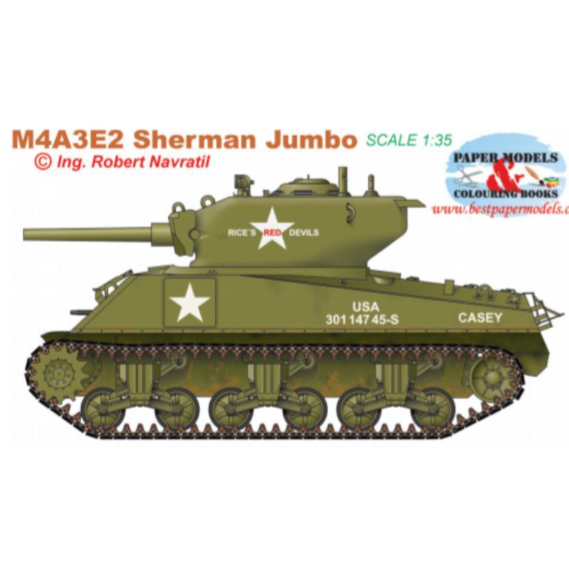 Jual Lembaran pola papercraft tank M4A3E2 sherman jumbo skala 35 (2OP ...