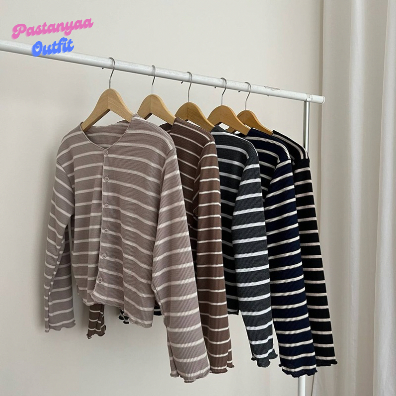 Jual Pastanyaa Cardigan Salur Striped Knit Wafer Premium | Shopee Indonesia