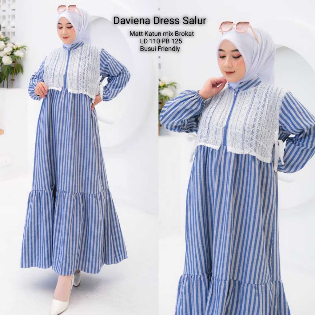 Jual MIDI DAVIENA DRESS SALUR KATUN MIX BROKAT BUSUI FRIENDLY MIDI DRESS CANTIK BY KHASANAH ...