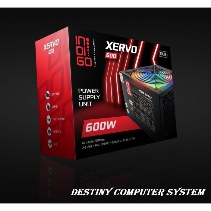 Jual PSU PC / CPU Power Supply Computer Indigo Xervo 600W RGB | Shopee ...