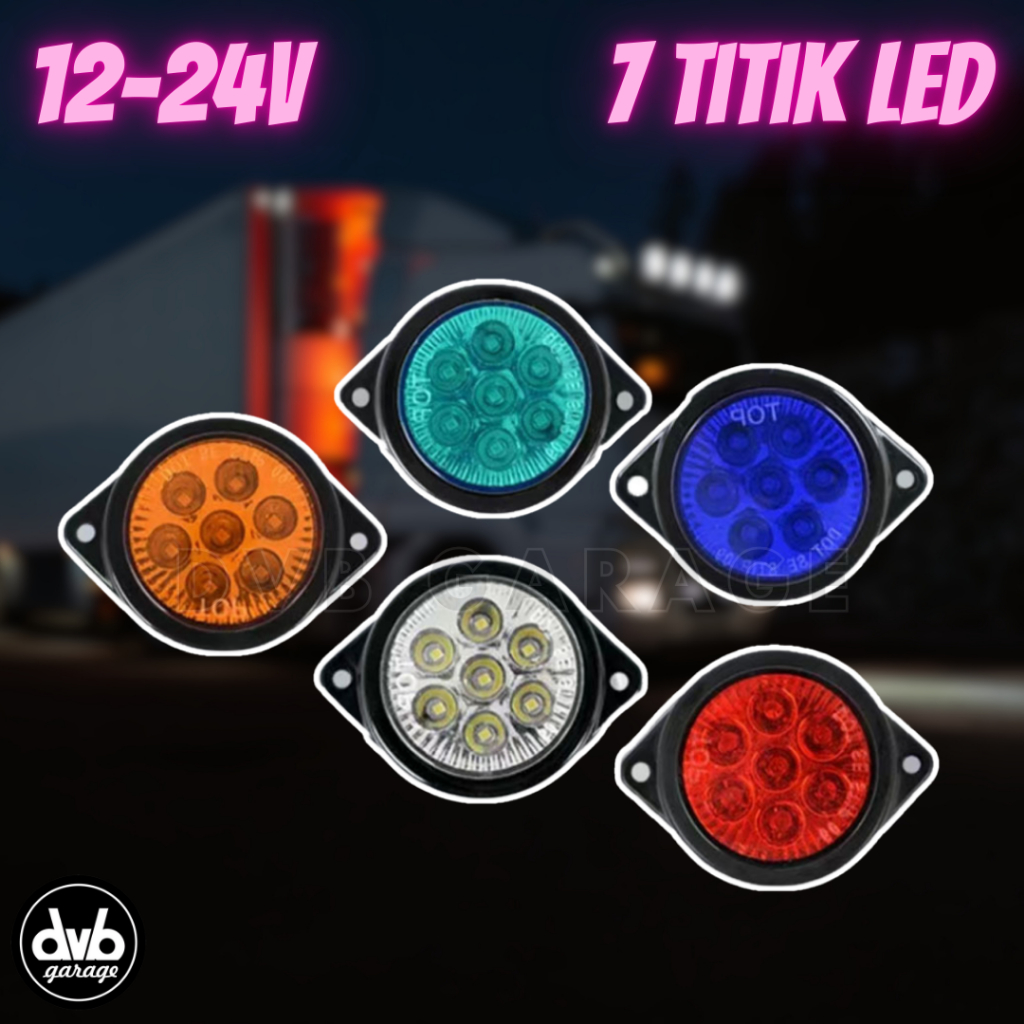 Jual (2 PCS) LAMPU LED BULAT BAK SAMPING TRUK SEIN 7 TITIK 12-24V MOBIL BUS BOX TRUCK UNIVERSAL ...