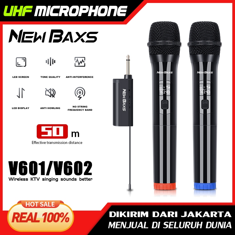 Jual NEW BAXS mic wireless murah 2 mic V601/V602 mikrofon ...