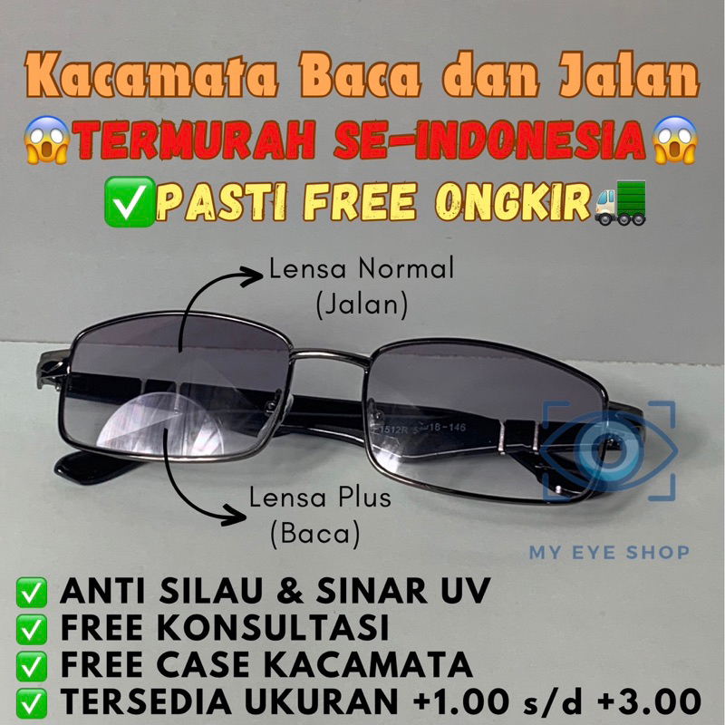 Jual Kacamata hitam baca dan jalan 2 in 1 lensa plus bifokal double ...