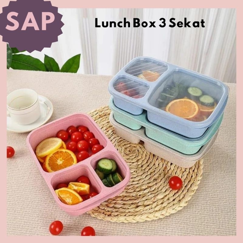 Jual Kotak Bento 3 Sekat Lunch Box Kotak Makan Bekal Serbaguna Catering Box Anak sekolah jerami ...