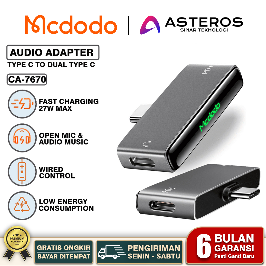 Jual MCDODO Converter Splitter Type C Ke Dual Type C Charging Audio ...